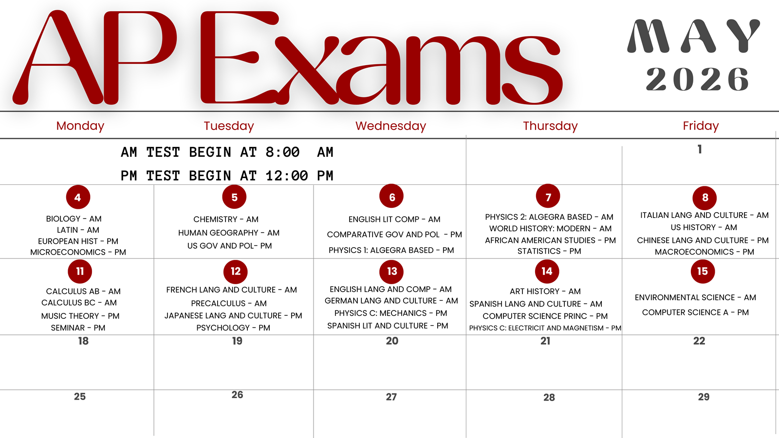 2025-26 Exam Schedules